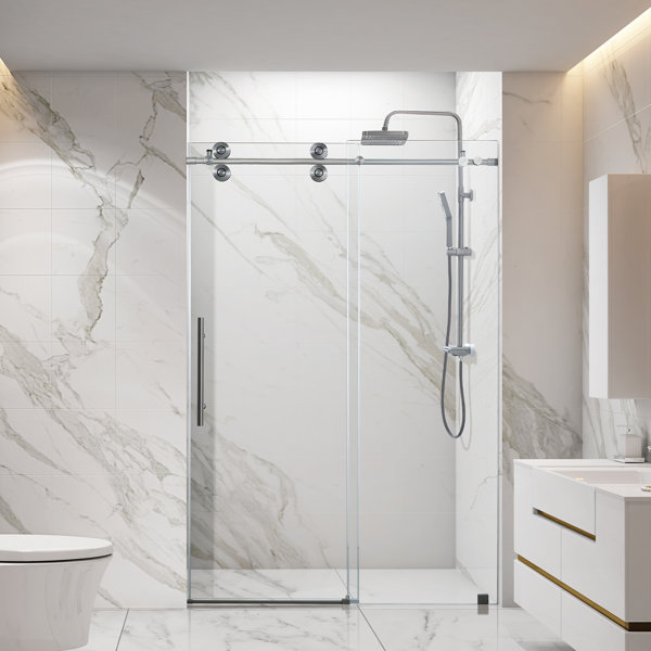 Hotis 48" W X 76" H Frameless Single Sliding Shower Door With Clear Tempered Glass | Wayfair